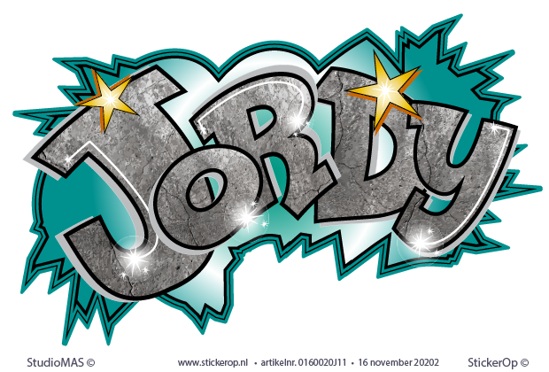 Muursticker graffiti naam in beton - Jordy