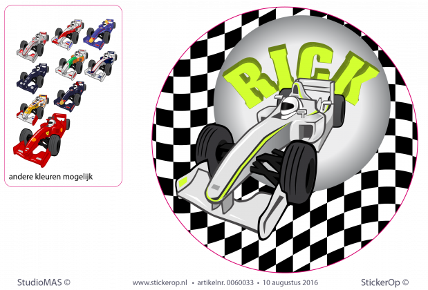 Muursticker thema racesport - Rick met formule 1 racewagen