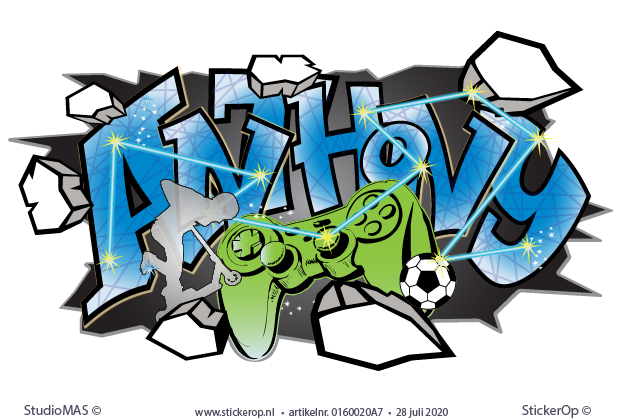 Muursticker graffiti met eigen naam en hobby's - Anthony
