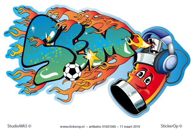 Muursticker graffiti met eigen naam en vrolijke spuitbus