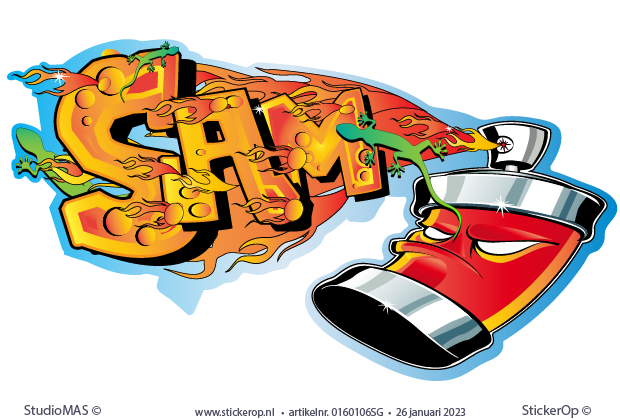 Muursticker graffiti met spuitbus - Sam - met gekko's