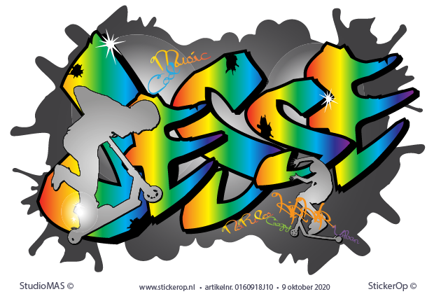 Muursticker graffiti met eigen naam - Jesse - stuntstep